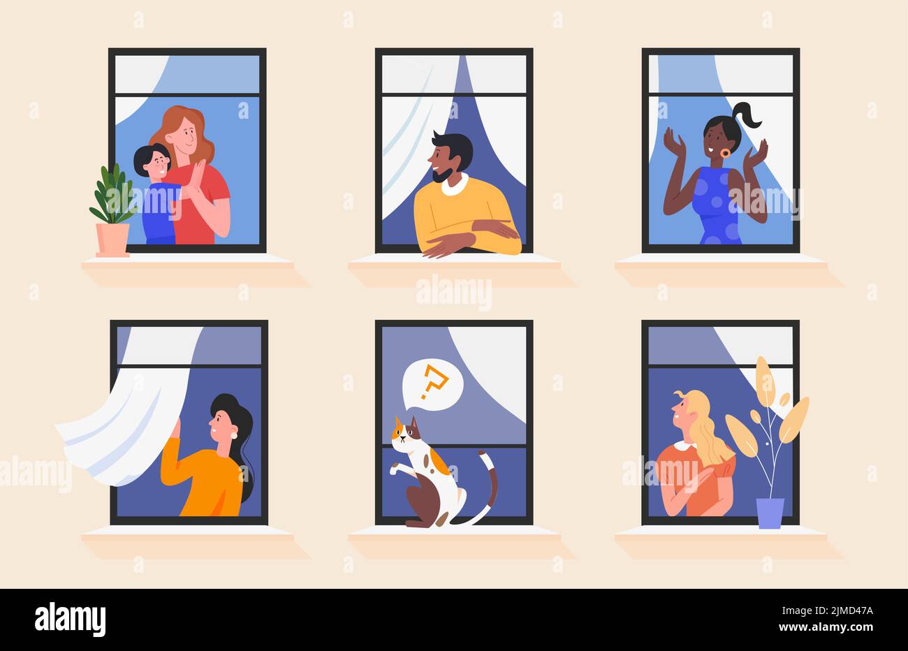 Good communication and friendship of neighbors. Cartoon different ...