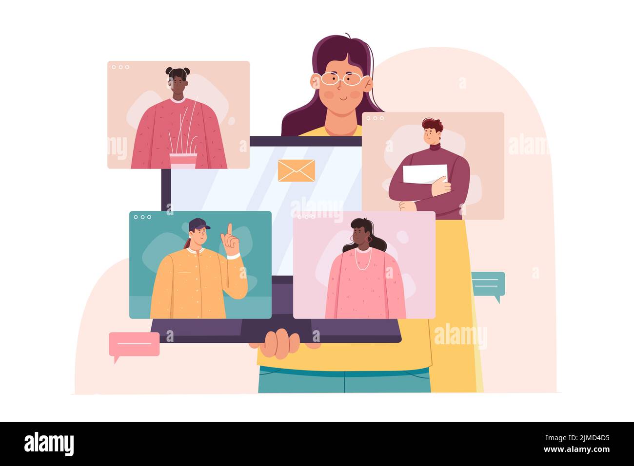 Online conference, webinar with video chat conversation vector ...