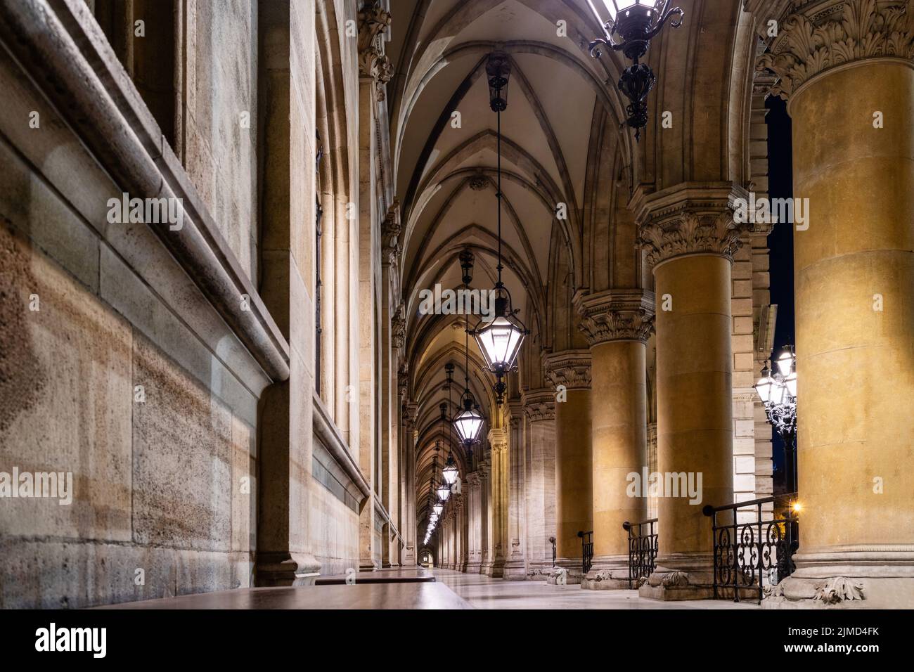 Arched perspective with columns and vaulted ceiling in the temple in ...