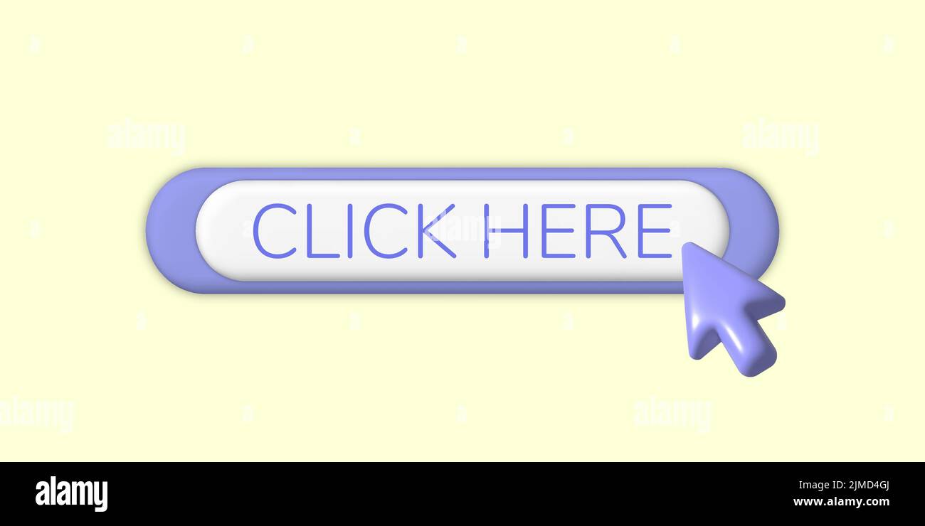 Click here icon. 3d Search bar template for website. Cursor, arrow for ...