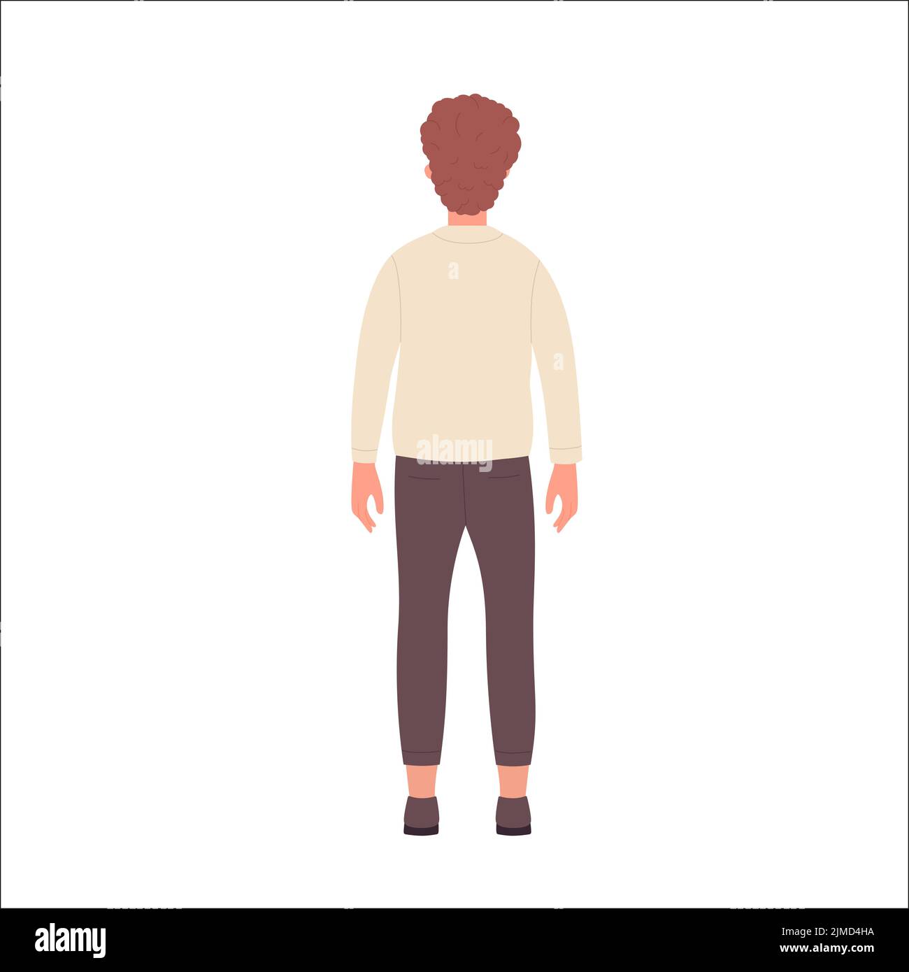 Back view of standing nerd boy. Clever geek teenager in casual clothes ...