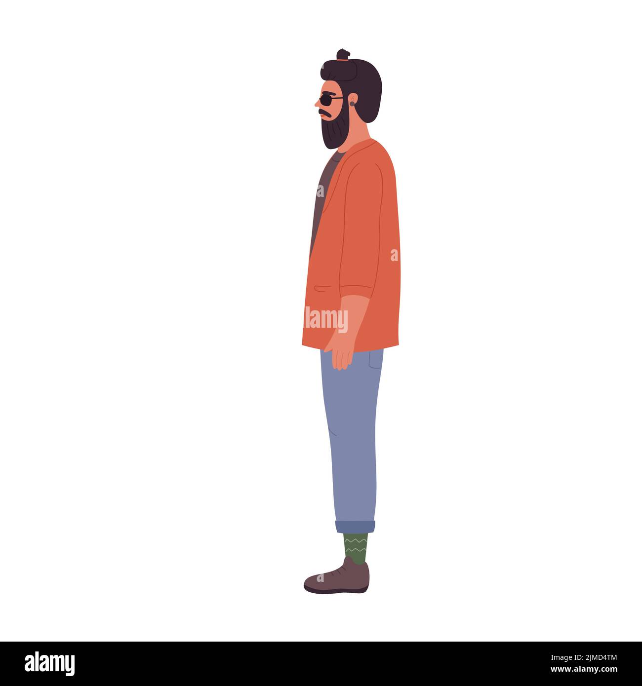 Side view of standing hipster man. Cool handsome man in stylish clothes ...