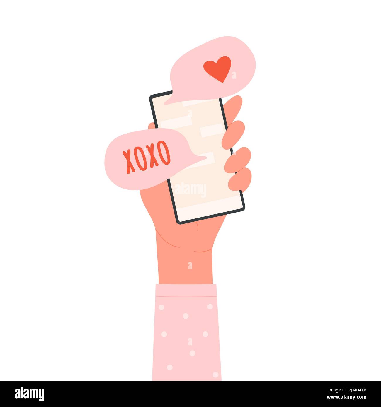 Mobile phone with romantic message. Love couple sms communication ...