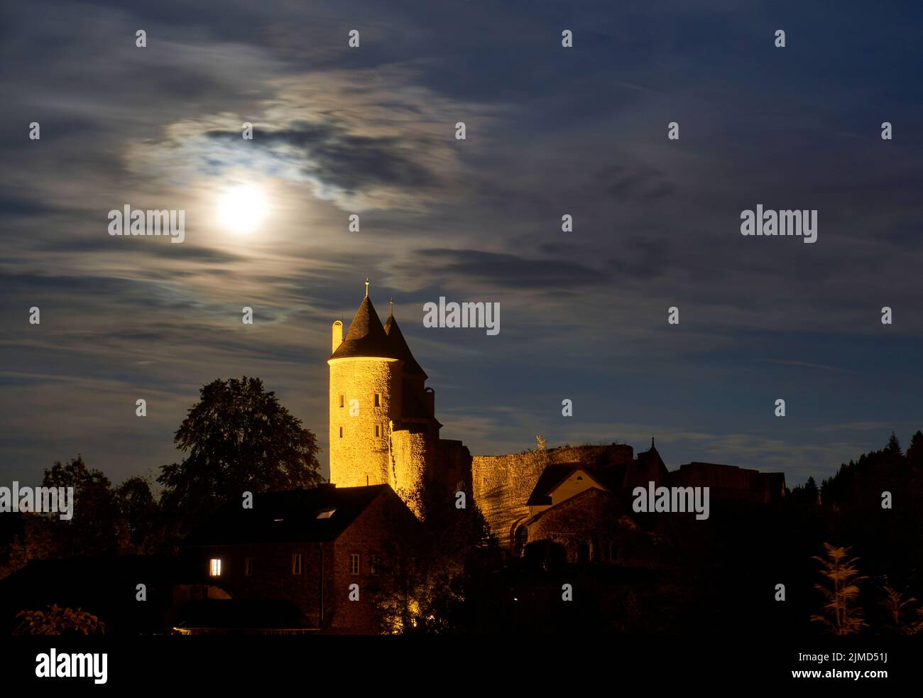A ghost castle in the night sky at full moon Stock Photo - Alamy