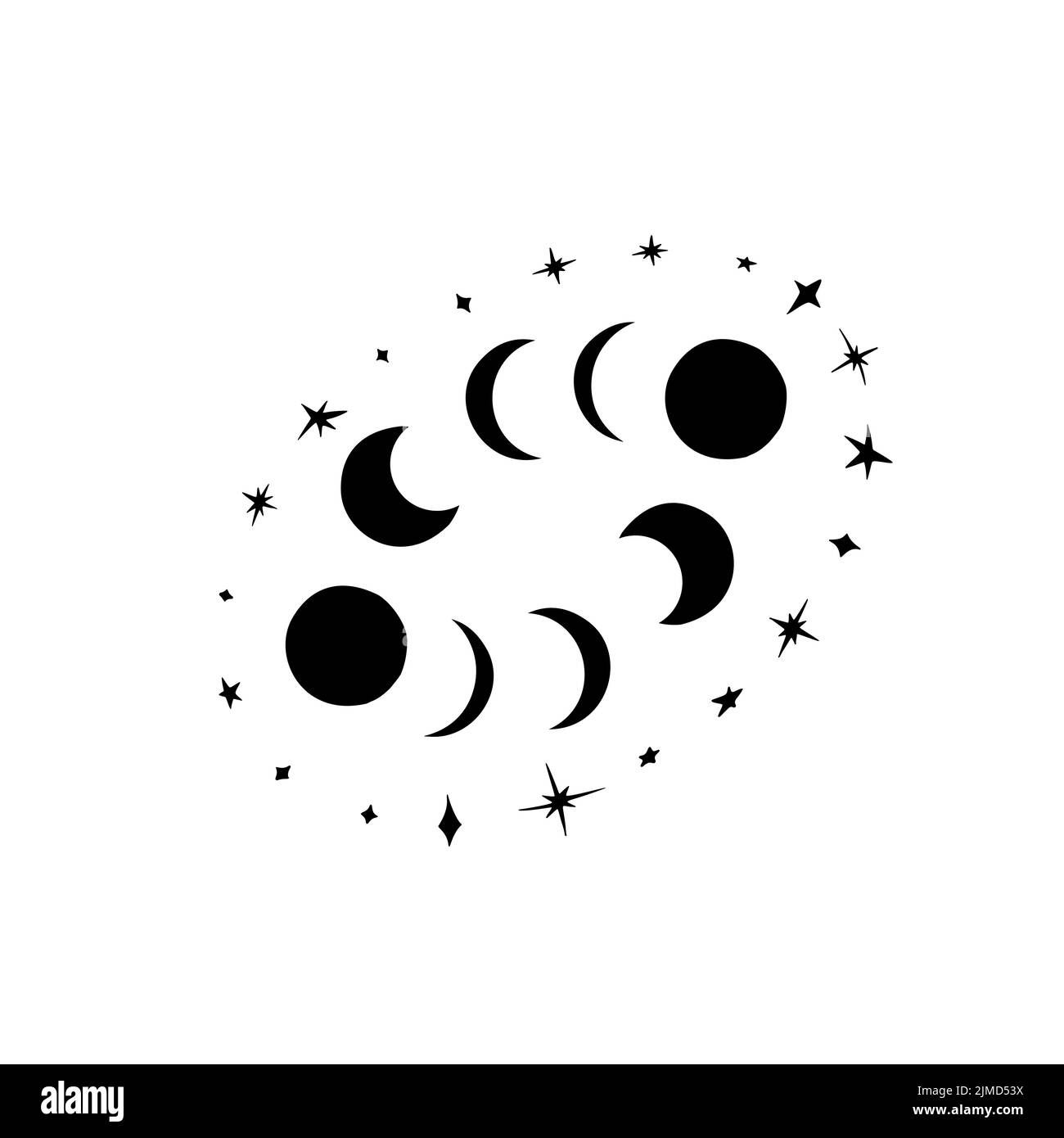 Black silhouette of moon phases and stars Stock Vector Image & Art - Alamy