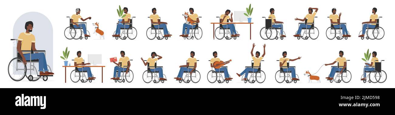 African american black active male character male with disability poses ...