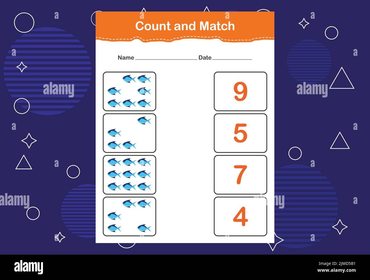 Count and match with the correct number. Matching education game. Count ...