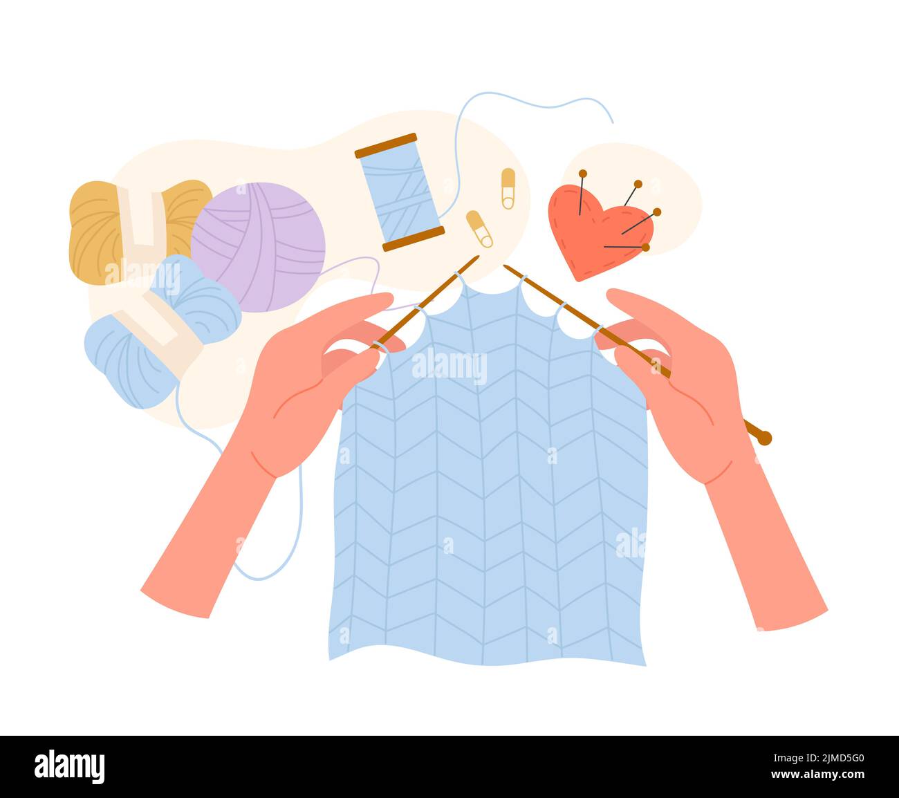 Hands knitting workshop. Creative handmade art, handcraft hobby vector ...