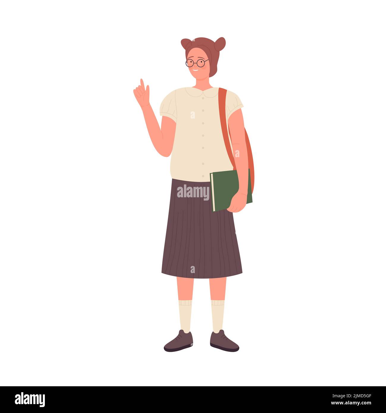 Standing nerd girl with pointing finger. Geek female student showing ...