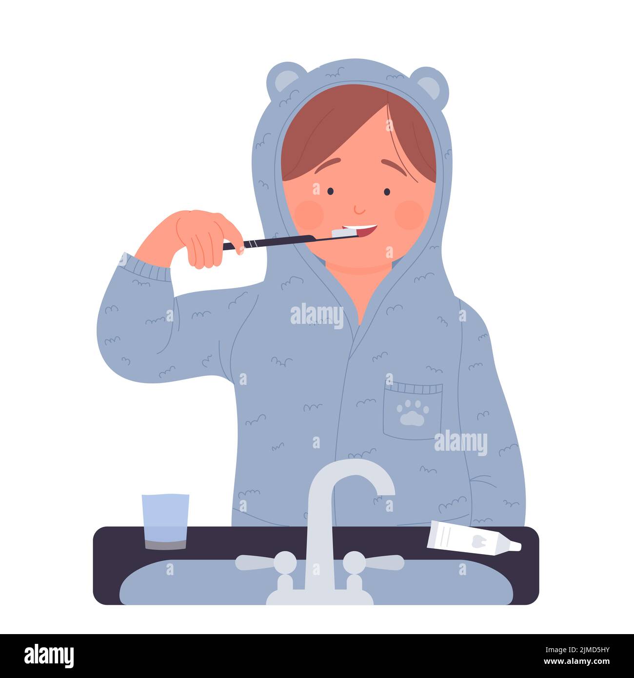 Little kid brushing teeth. Morning children routine, hygiene care ...
