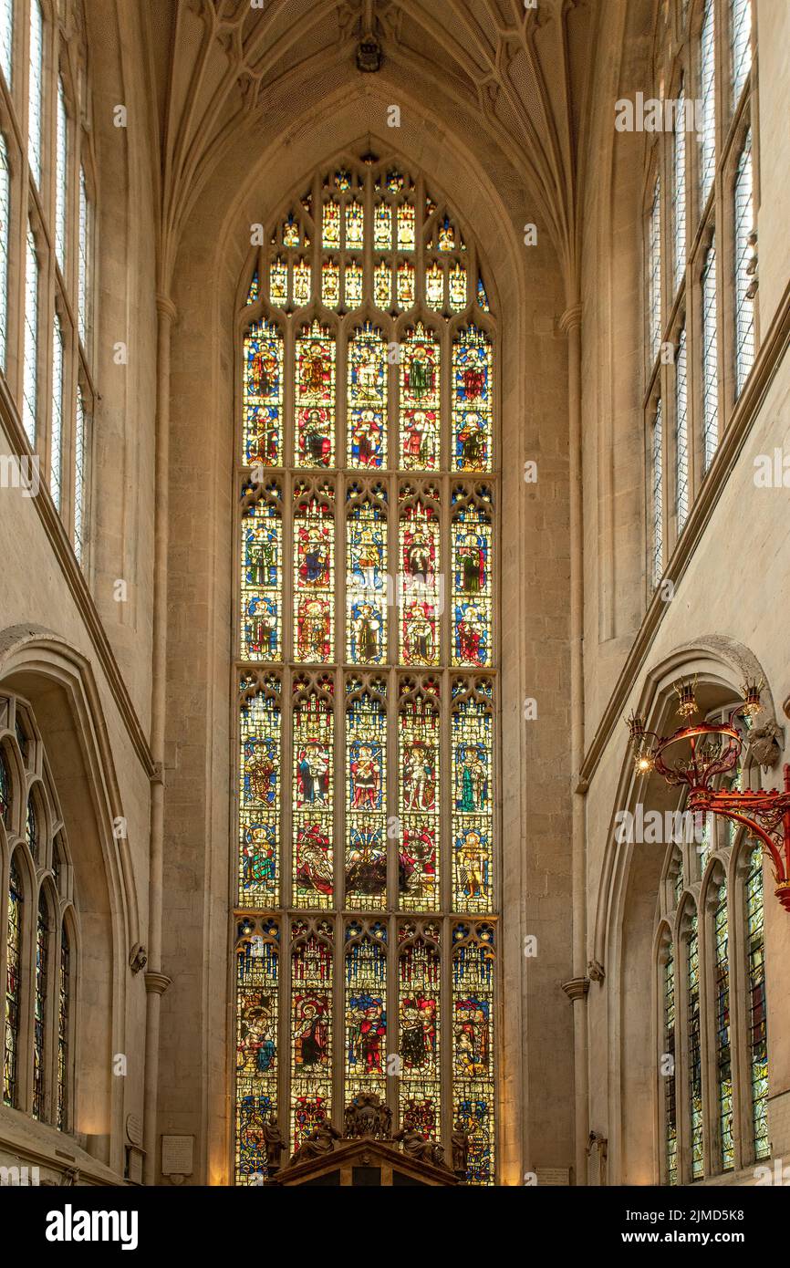 Stained Glass Window in the Nave in the Abbey, Bath, Somerset, England ...
