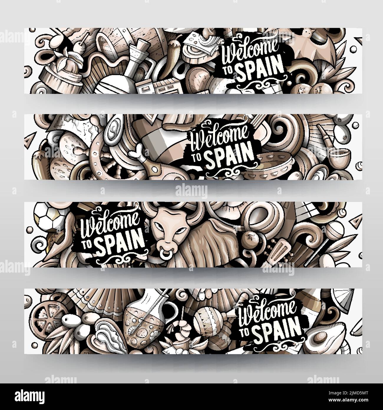 Cartoon cute vector doodles Spain banners Stock Vector Image & Art - Alamy