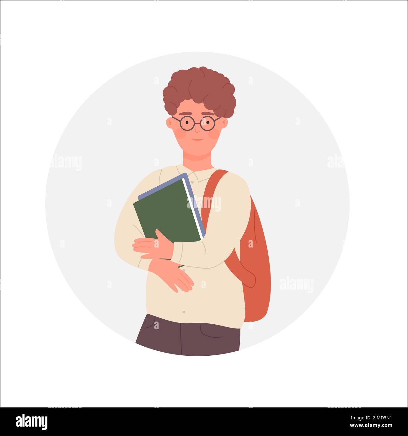 Nerd boy with glasses. Geek teenager holding study books vector ...