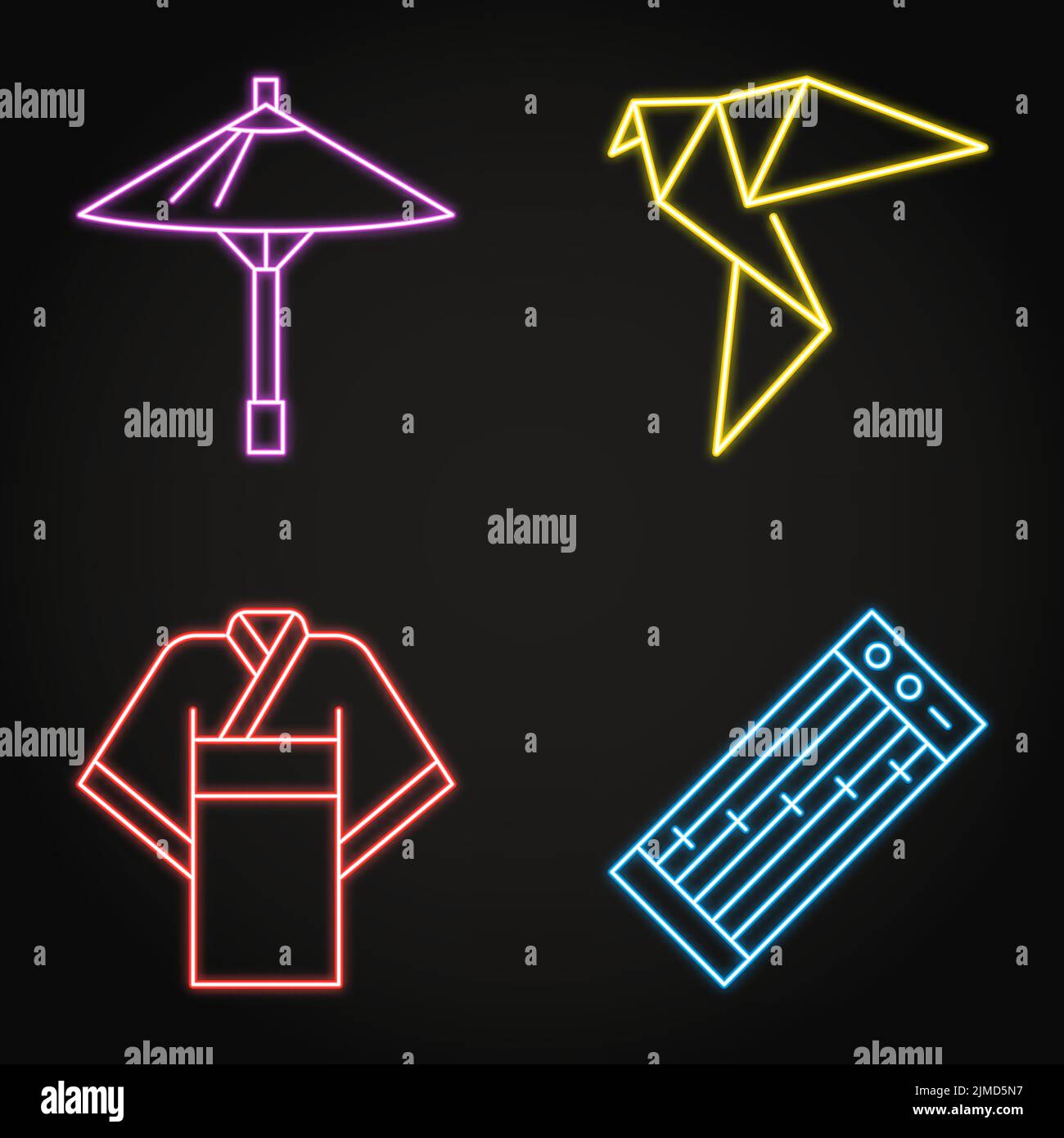 Japan national symbols neon icon set. Traditional umbrella, japanese ...
