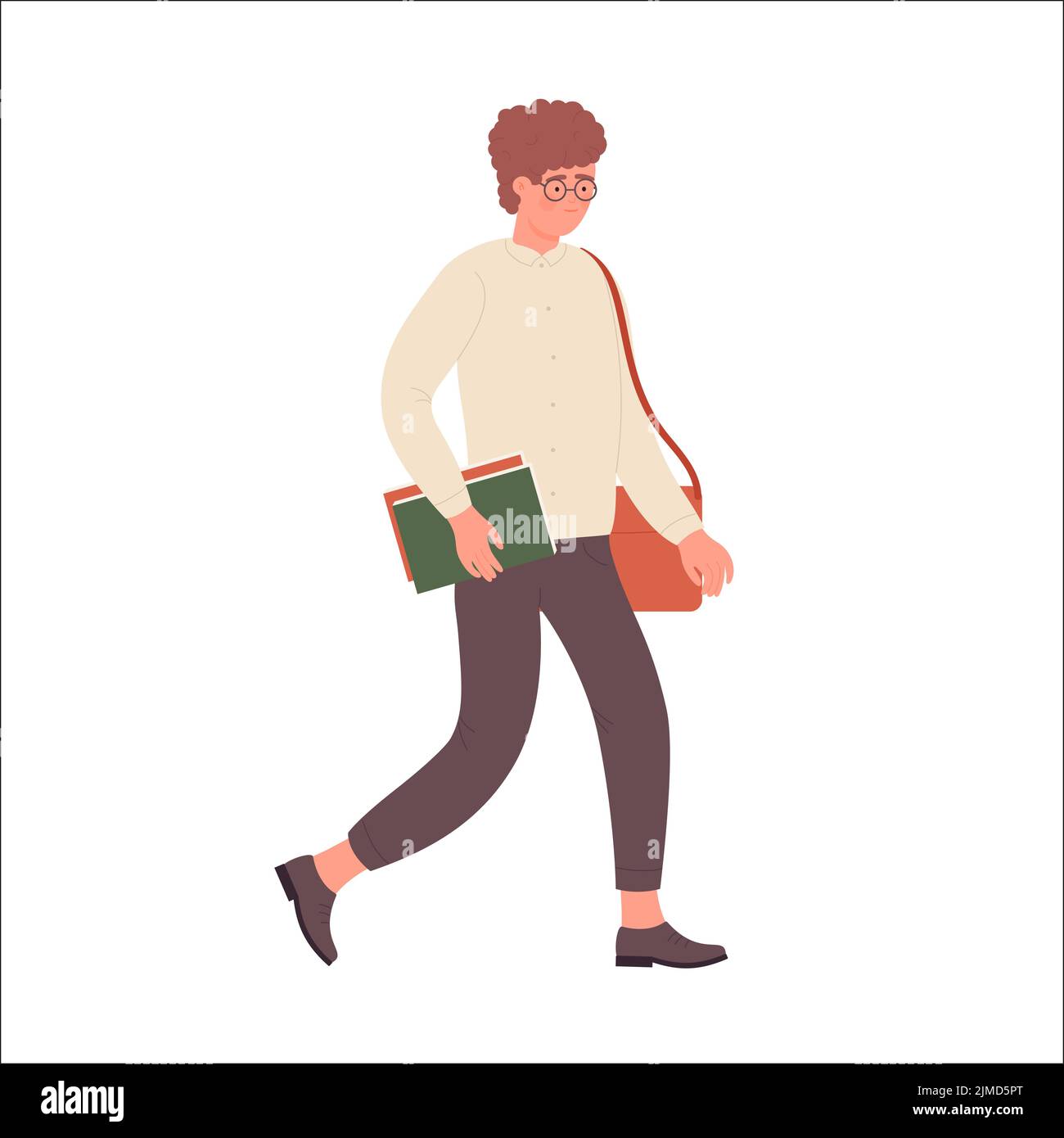 Nerd boy student in a rush. Geek teenager student being late vector ...