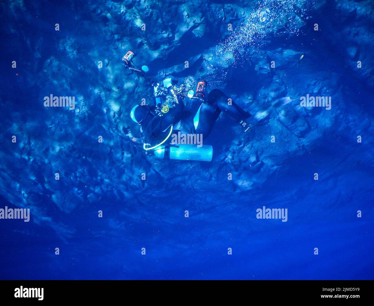 Practicing diving and snorkeling, mysterious lagoon, beautiful l Stock ...