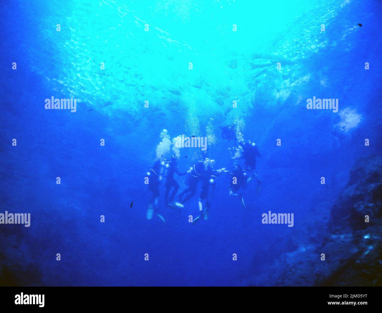 Practicing diving and snorkeling, mysterious lagoon, beautiful l Stock ...