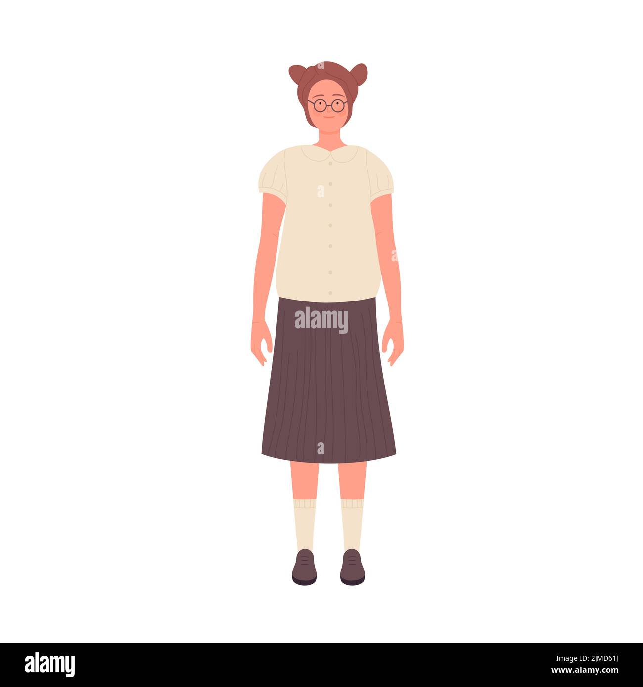 Standing nerd girl. Front view of female nerdy student vector ...