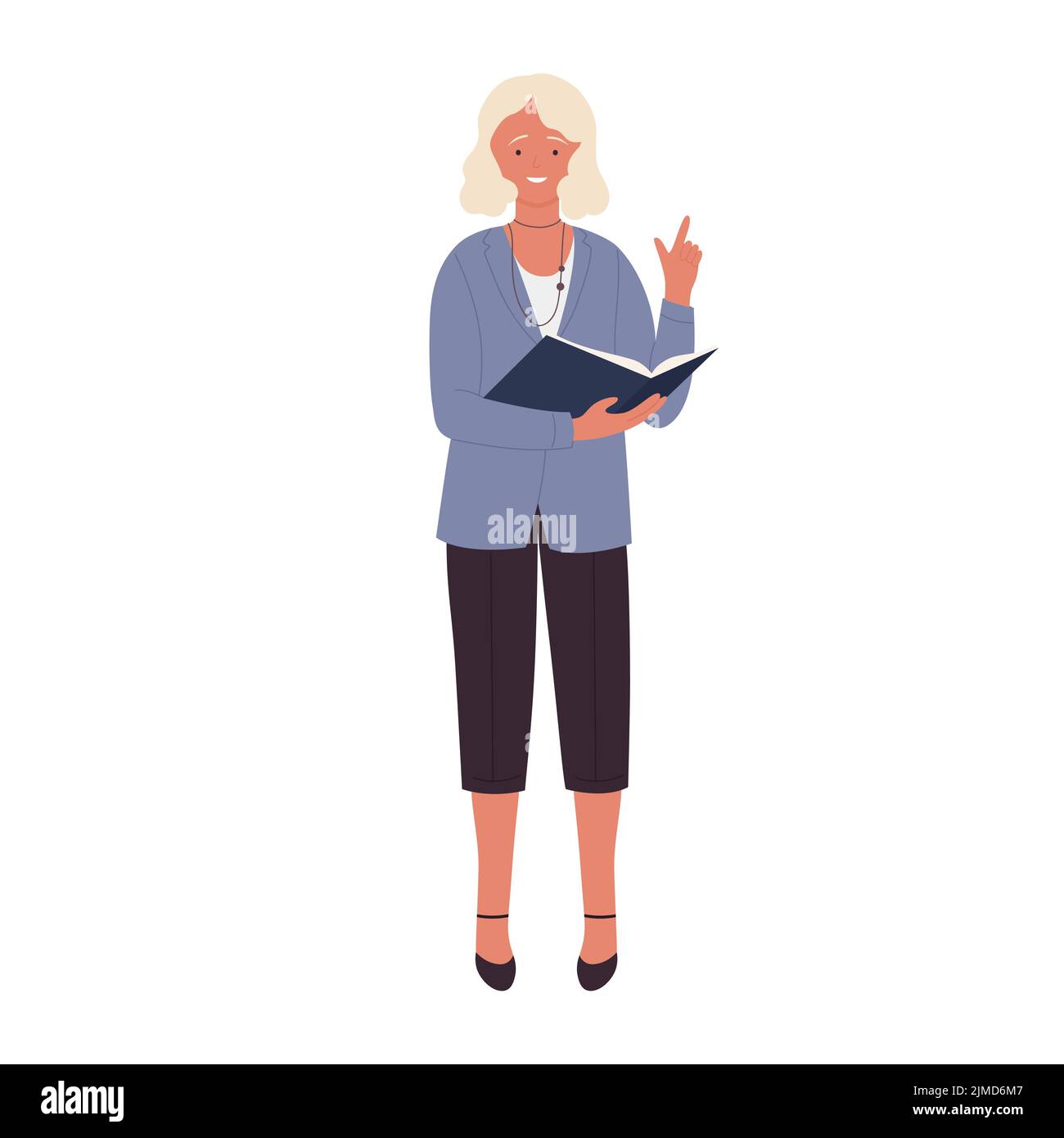 Teacher woman reading book. School professor teaching material vector ...