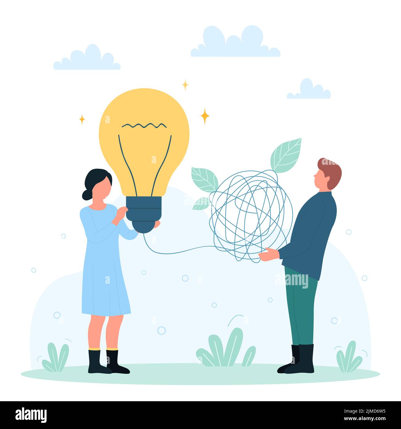 Idea, solution, insight management and creative mind progress vector ...