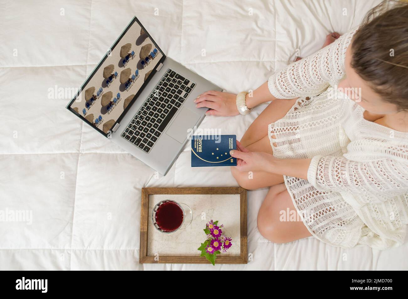 Great concept of vacation planning, woman planning the holidays ...