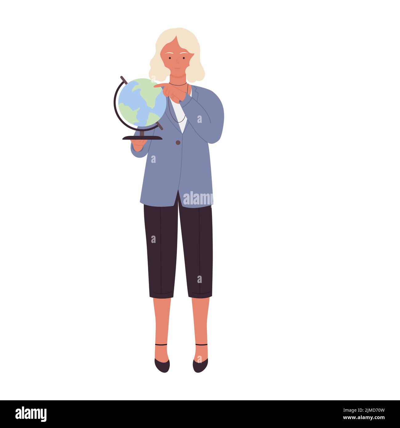 Geography teacher with world globe. Female school professor vector ...