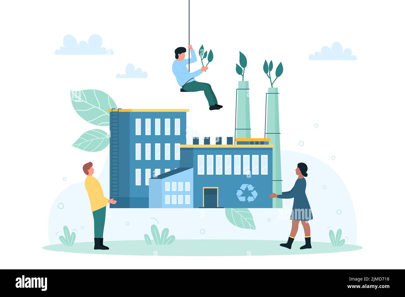 Eco friendly factory, green technology in industry vector illustration ...