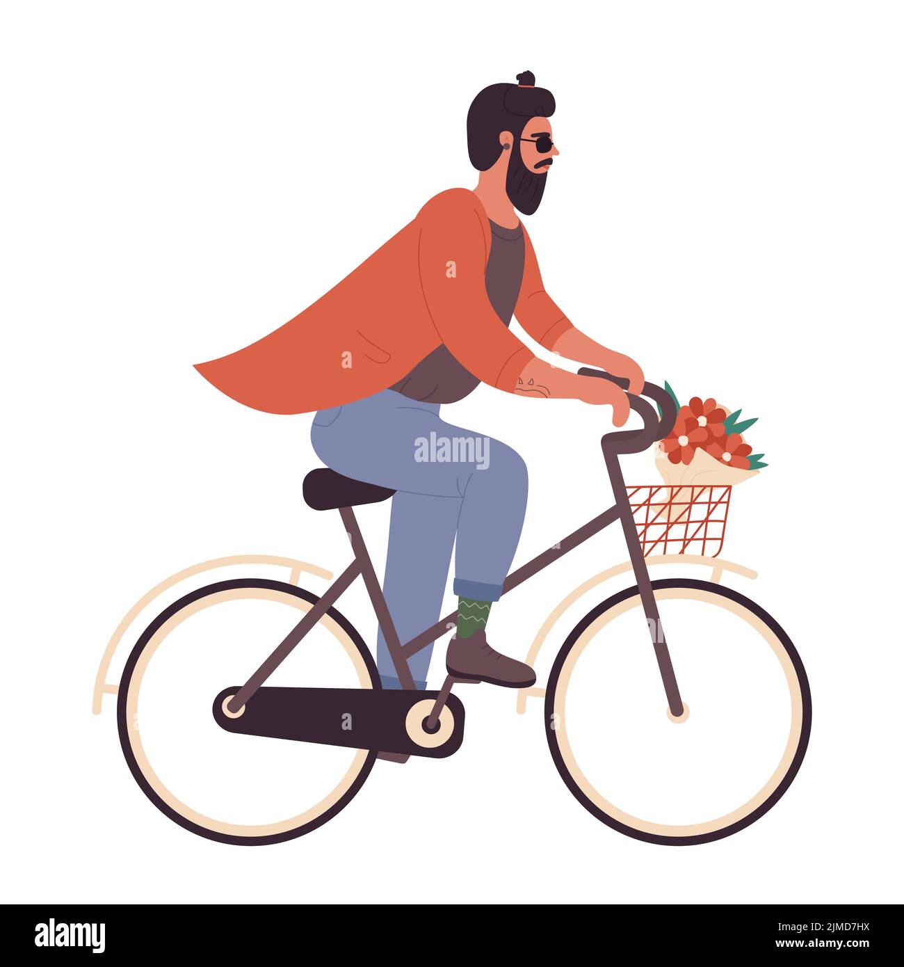 Hipster man riding on bicycle. Cool stylish man doing sport activity ...