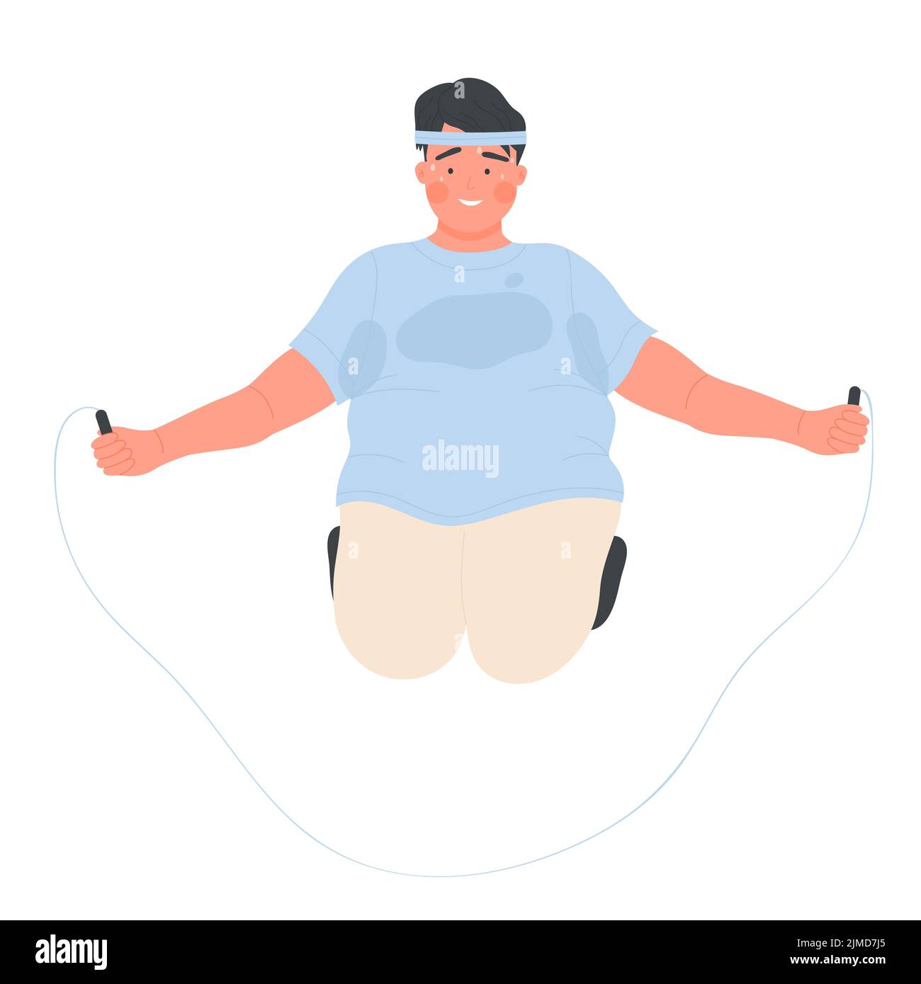 Fat boy jumping rope. Weight loss program, sport exercising, fitness ...