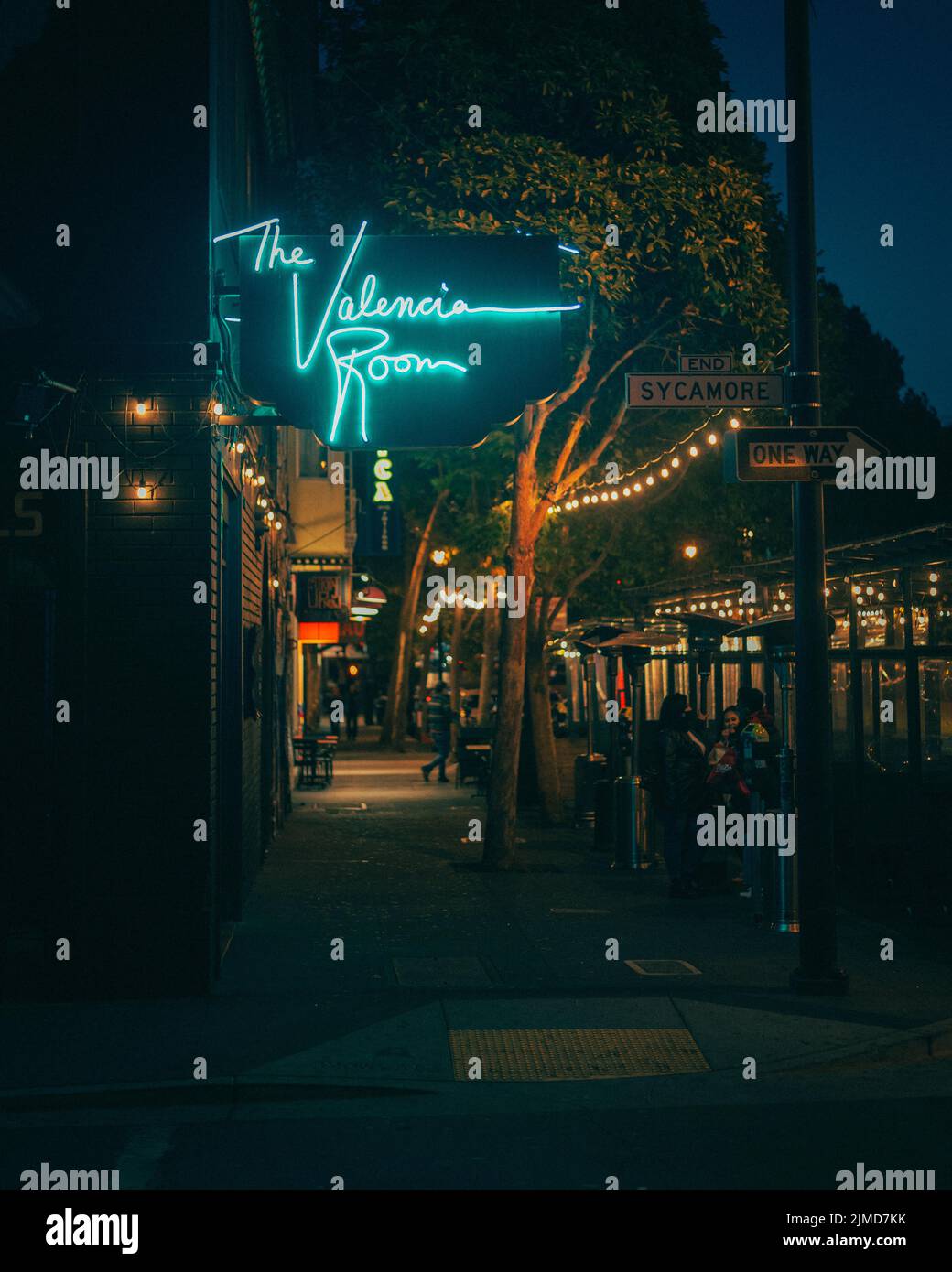 The Valencia Room neon sign at night, in the Mission District Stock ...