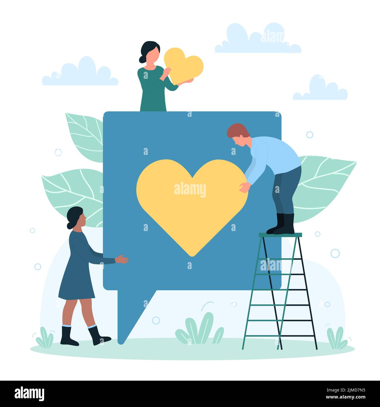 Social media marketing and customer response. Cartoon tiny people ...