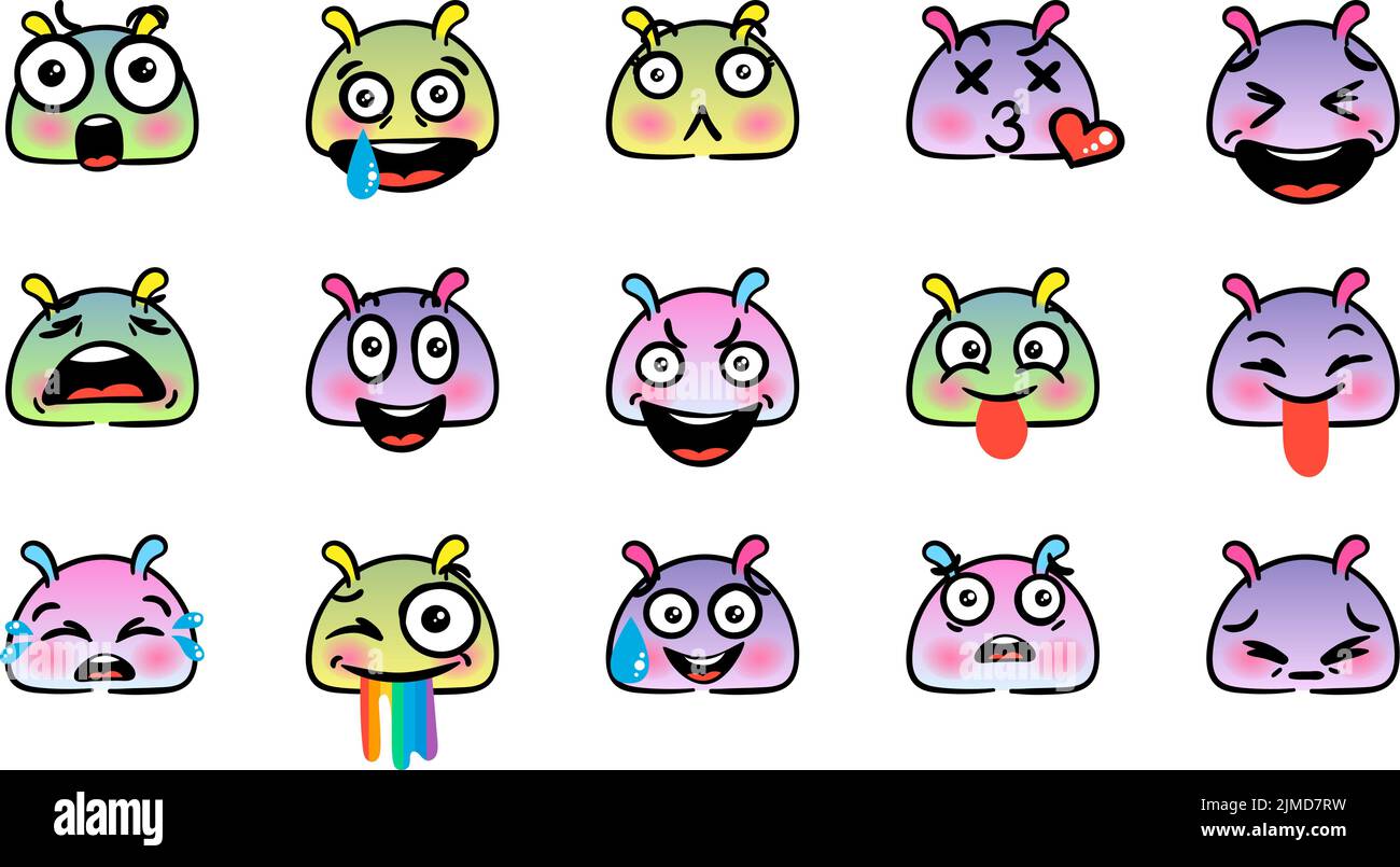 Various Cartoon Emoticons Set With Snails Or Slugs Doodle Faces Eyes And Mouth Caricature 
