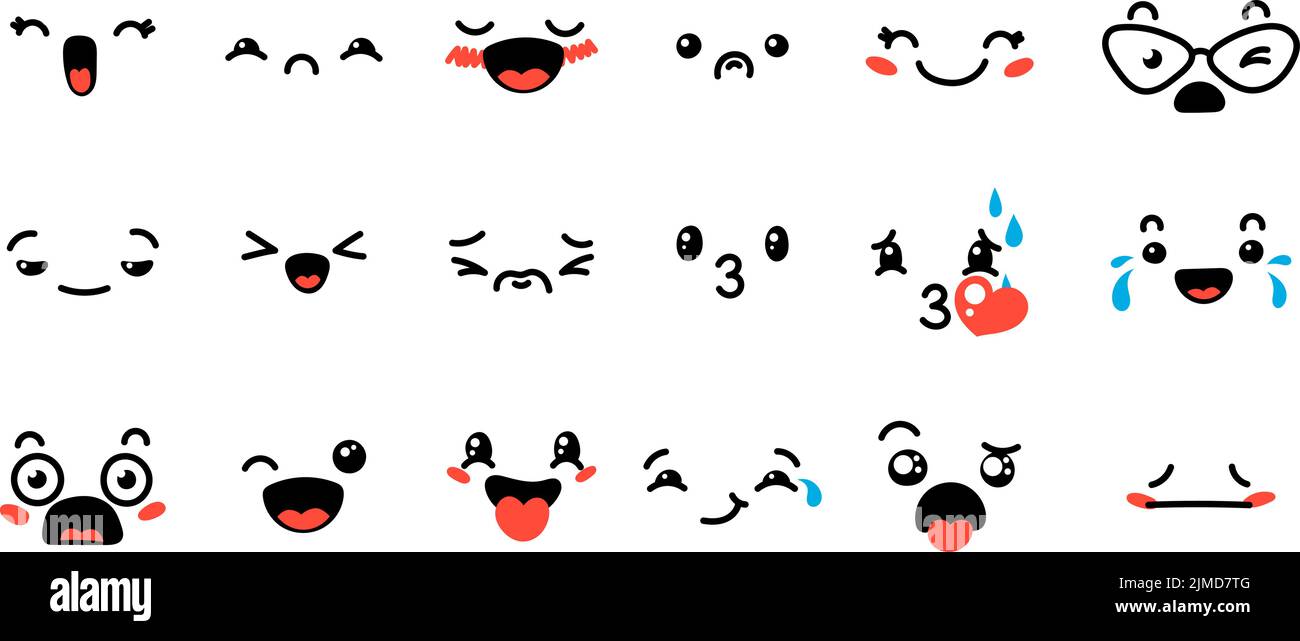 Various Cartoon Emoticons Set. Doodle faces, eyes and mouth. Caricature ...