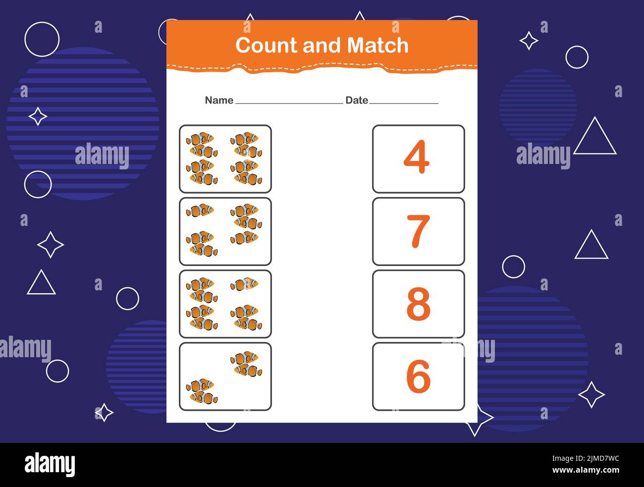Count and match with the correct number. Matching education game. Count how many items and ...