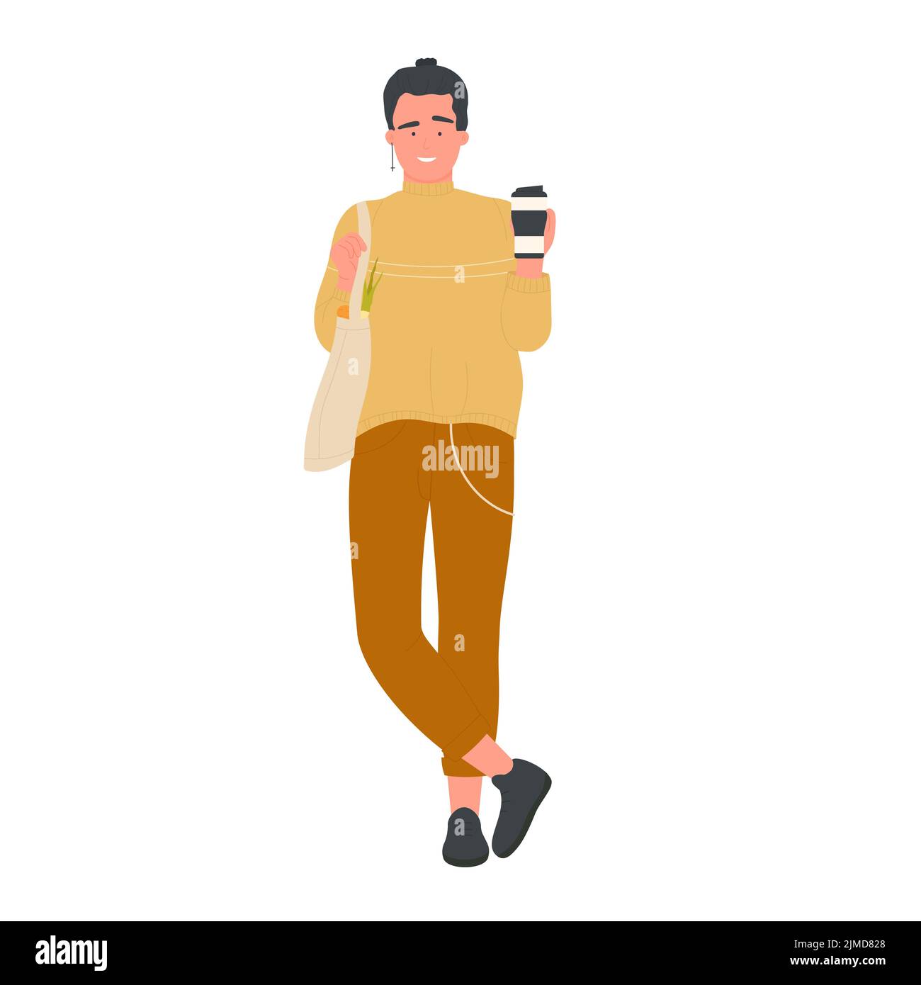 Young man using eco friendly products. Zero waste items, save the ...