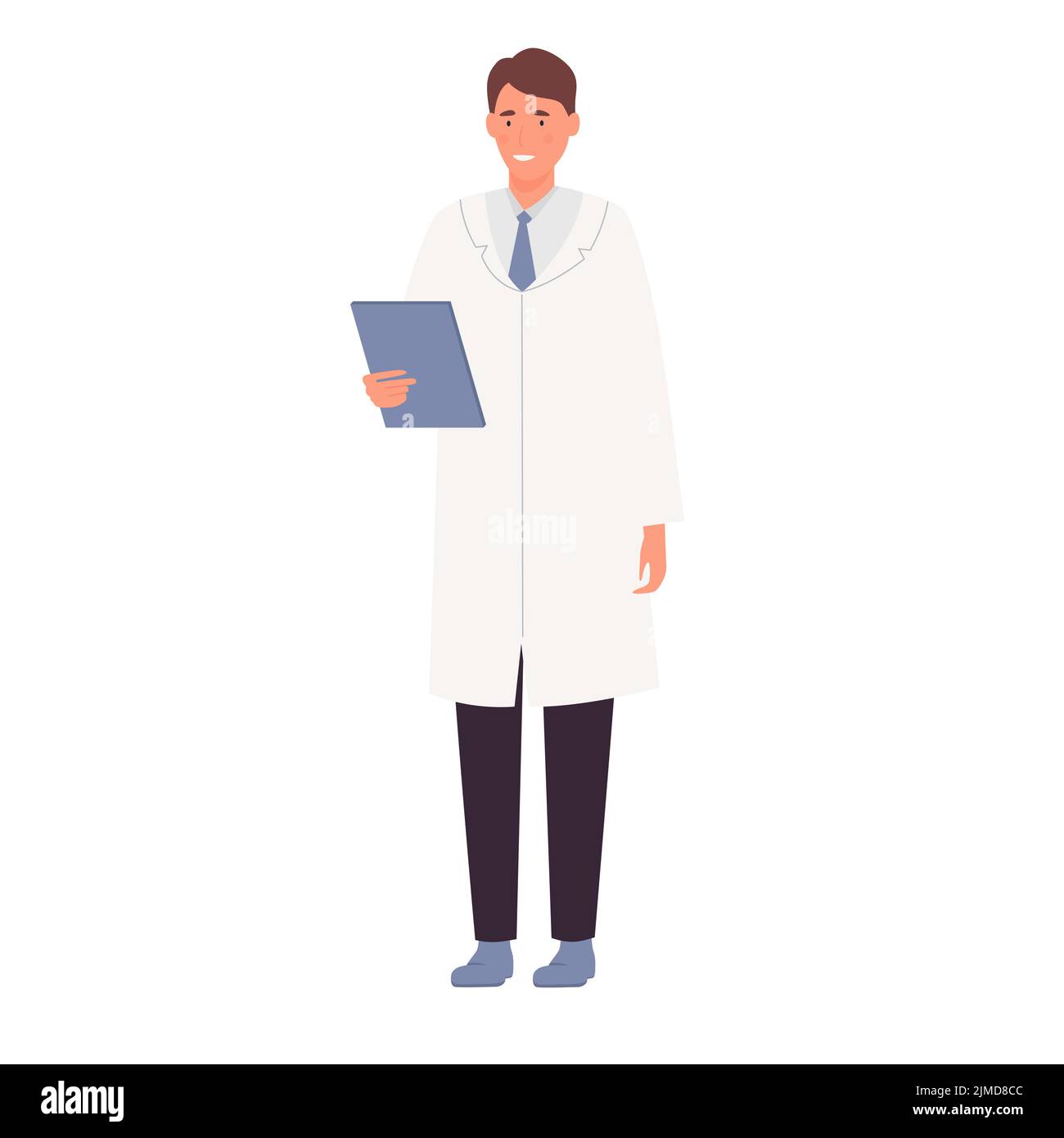 Male doctor holds clipboard. Medical worker with patient history vector ...