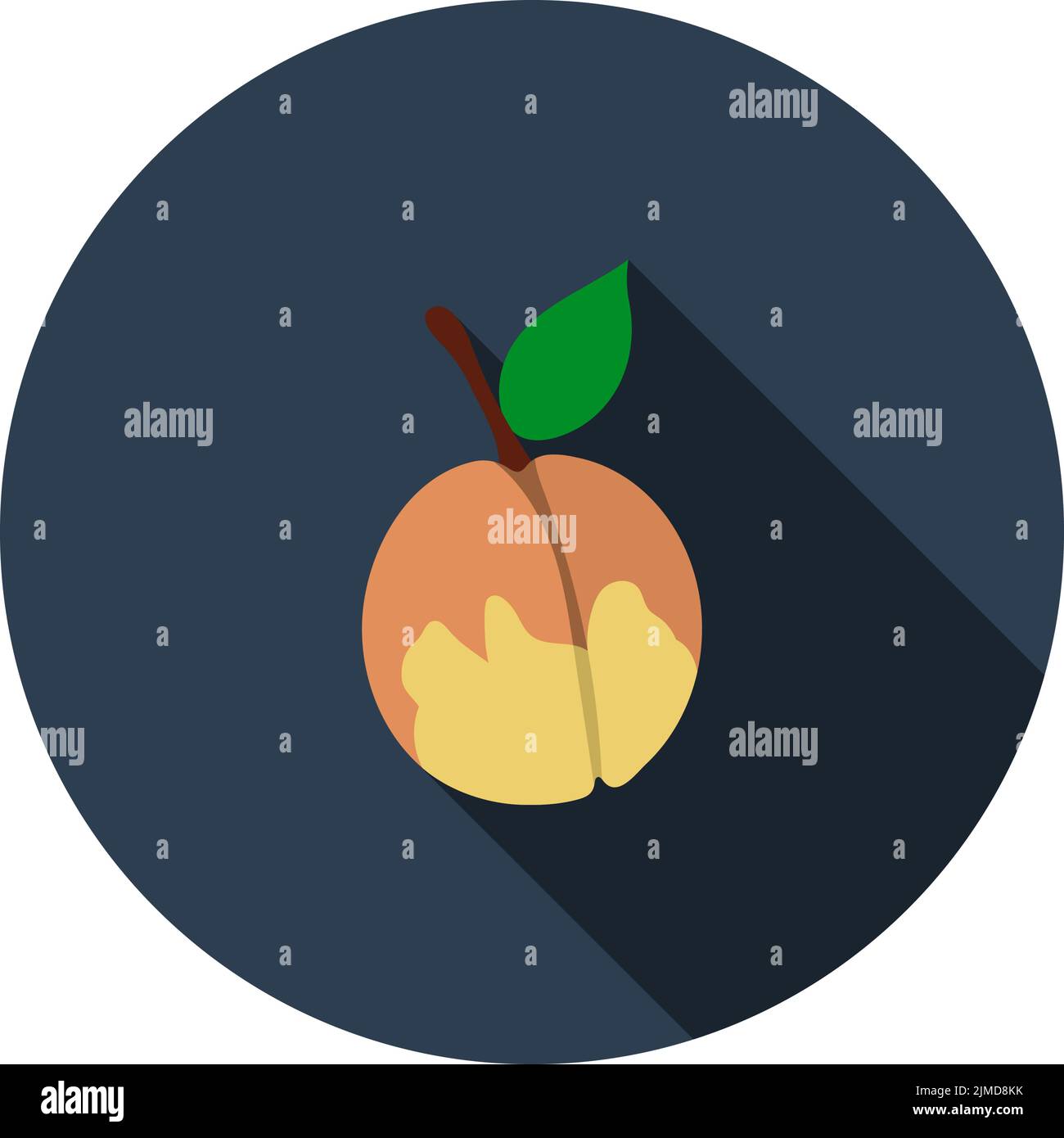 Icon Of Peach In Ui Colors. Flat Circle Stencil Design With Long Shadow ...