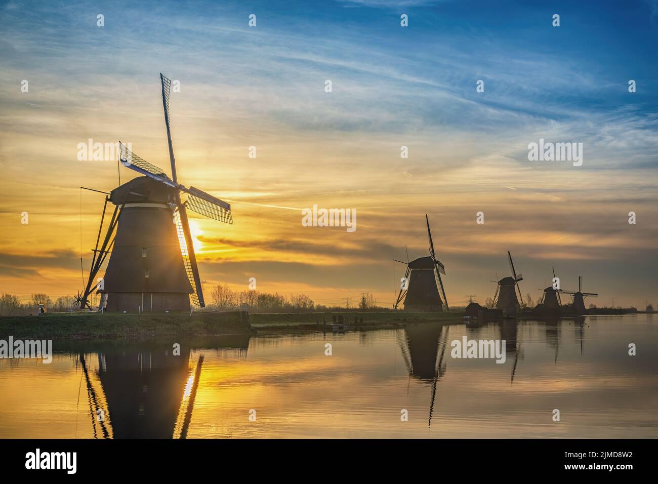 Rotterdam Netherlands, sunrise nature landscape of Dutch Windmill at ...