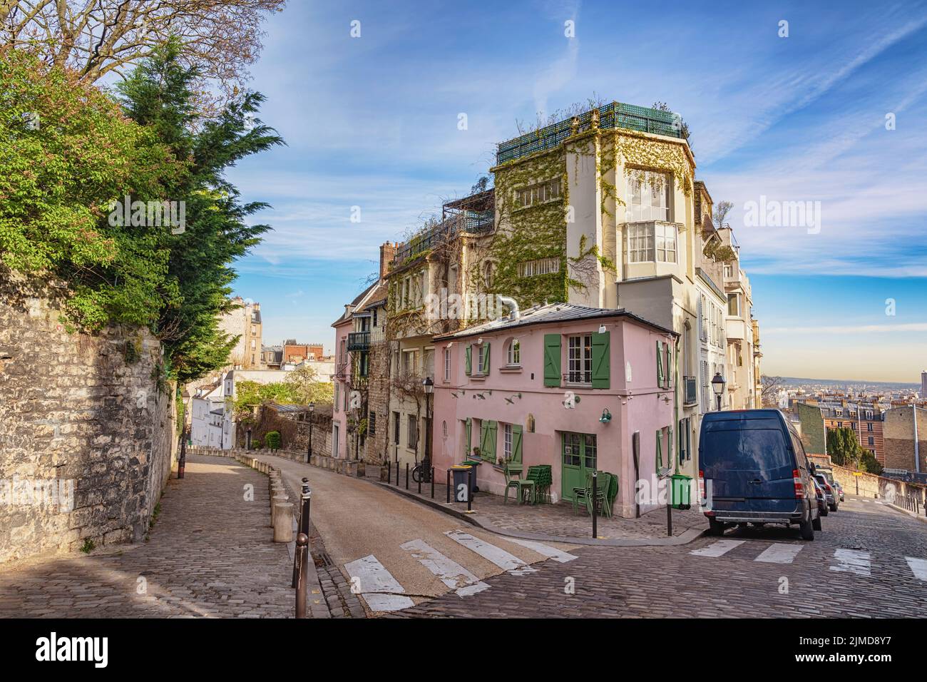 Paris France city skyline of beautiful building at Montmartre street ...