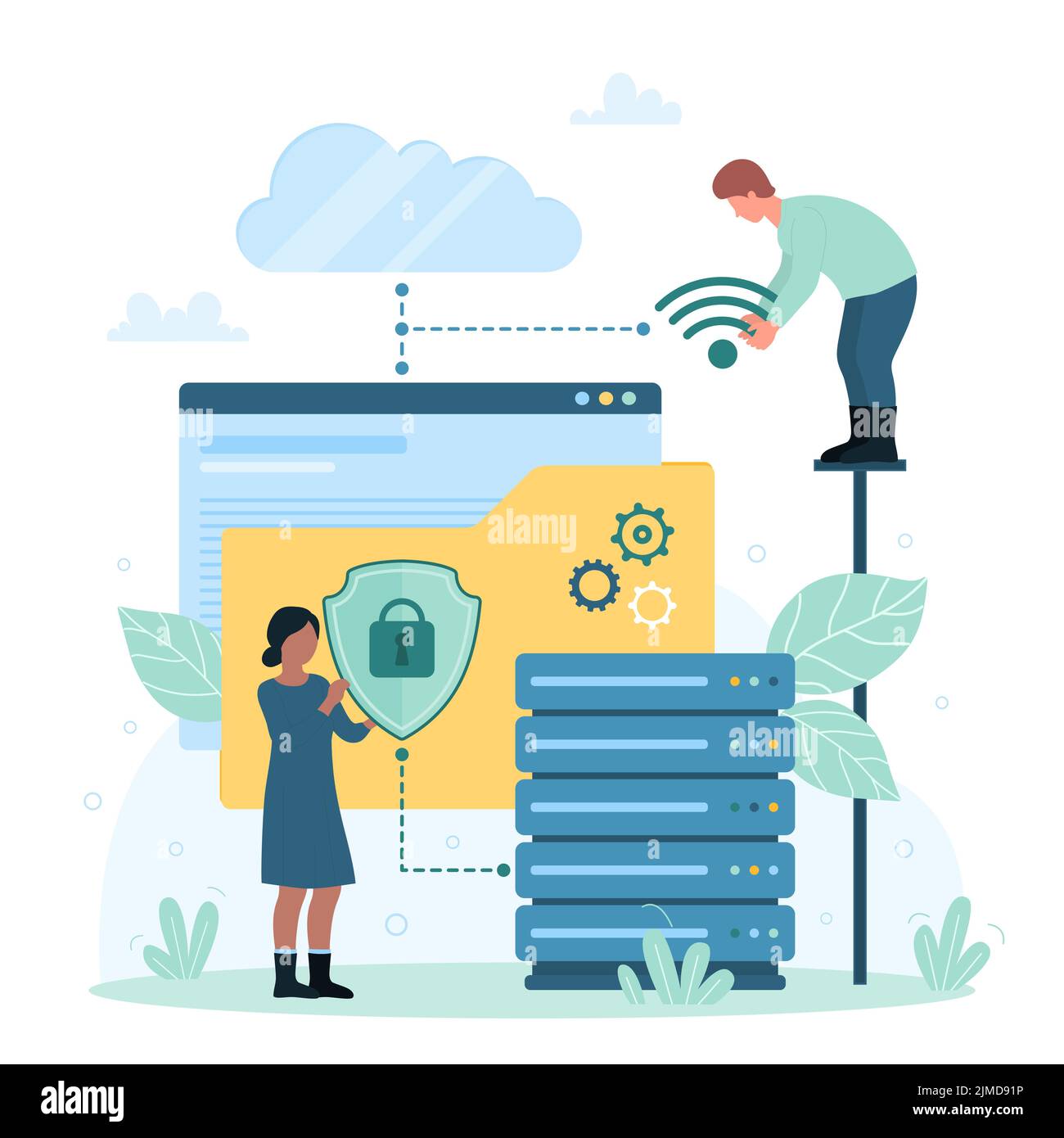 Cyber safety software, digital technology vector illustration. Cartoon ...