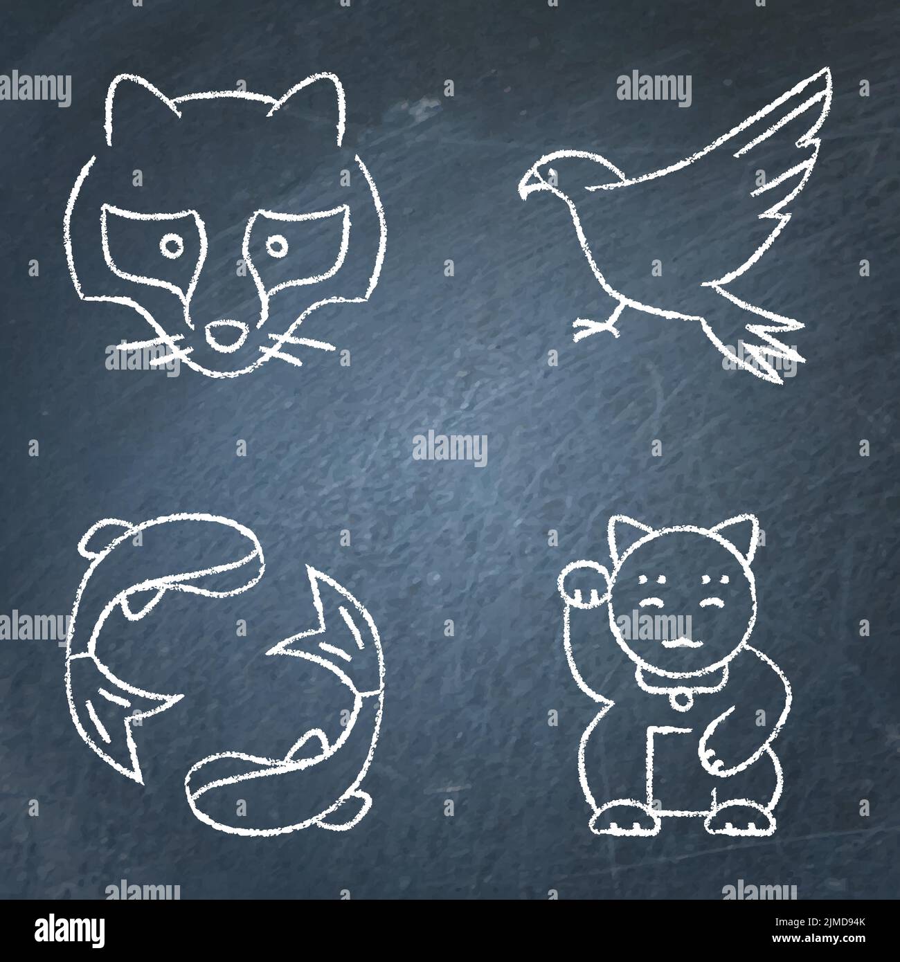 Japan traditional symbols chalkboard icon set. Japanese koi fish ...