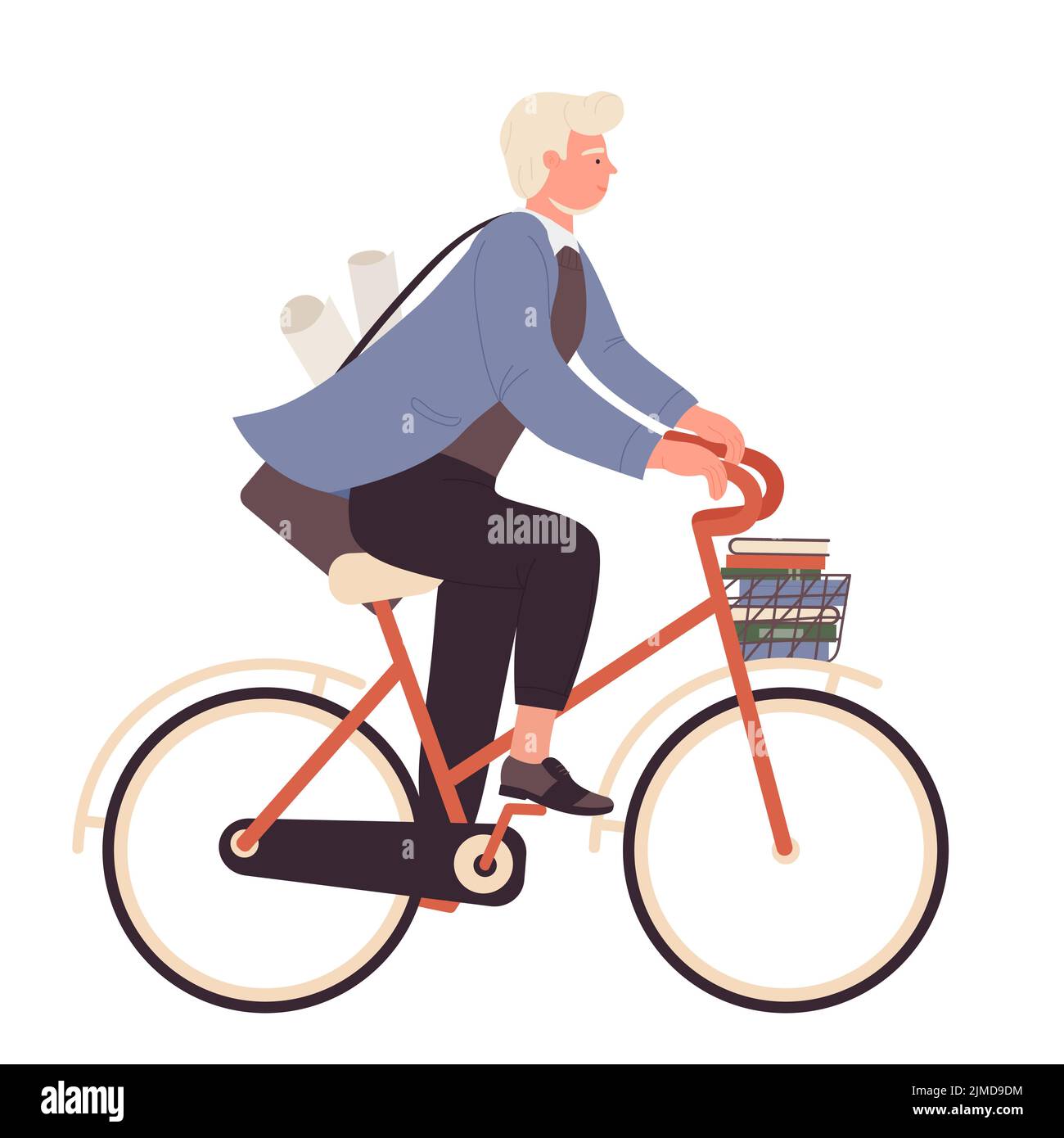 Teacher man on bicycle. School young professor cycling to work vector ...