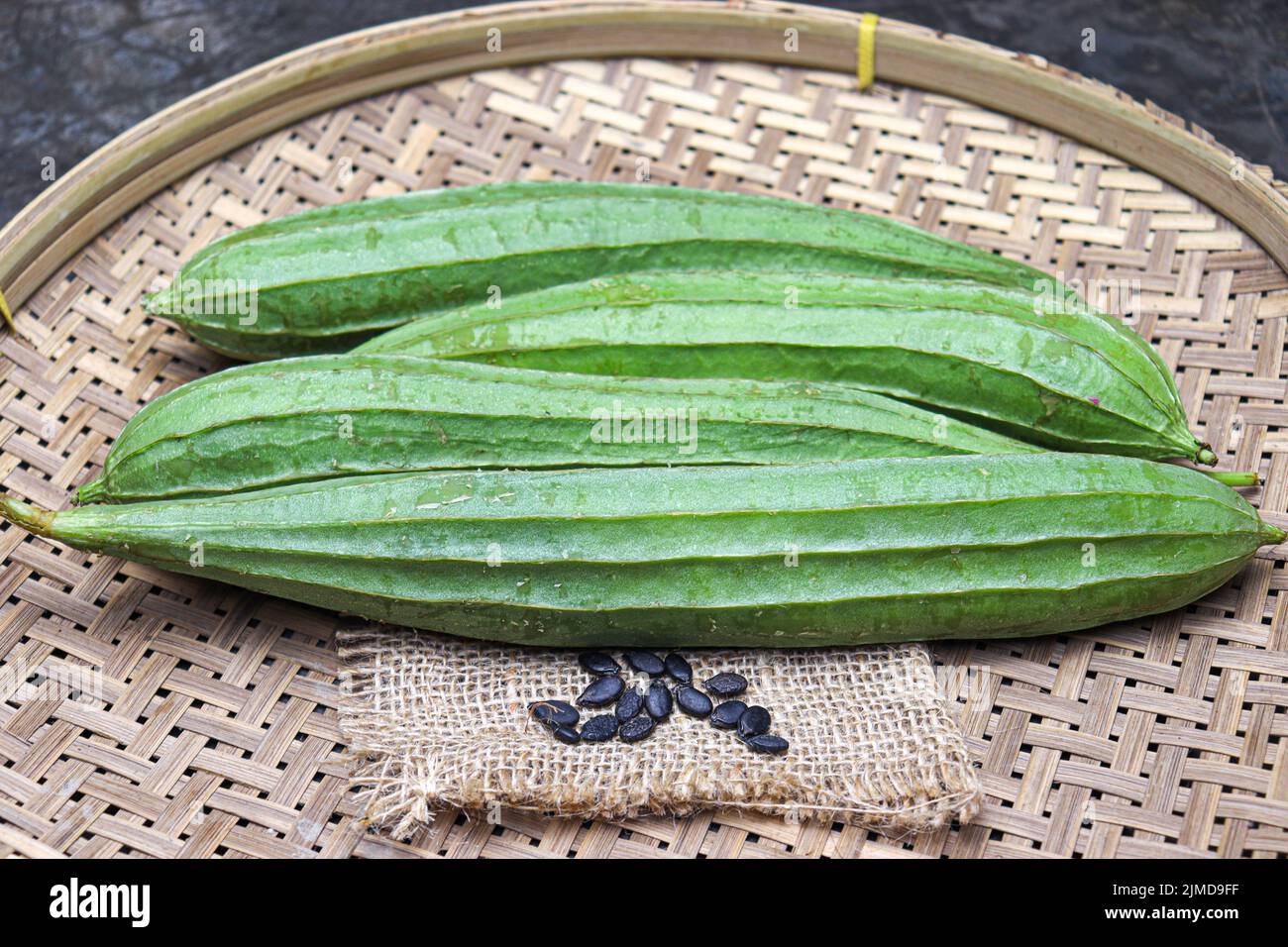 Ridges Gourd stock with seed on farm for farming Stock Photo - Alamy