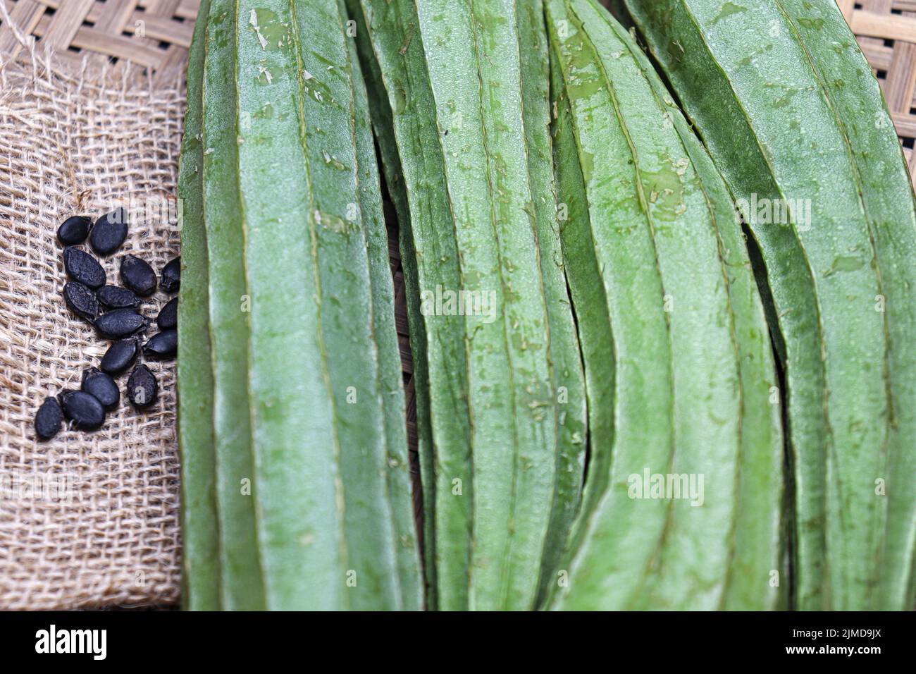 Ridges Gourd stock with seed on farm for farming Stock Photo - Alamy