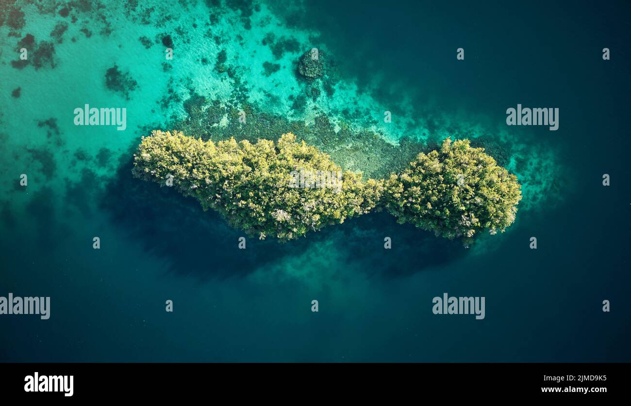 An Island Paradise. High angle shot of the beautiful islands of Raja ...