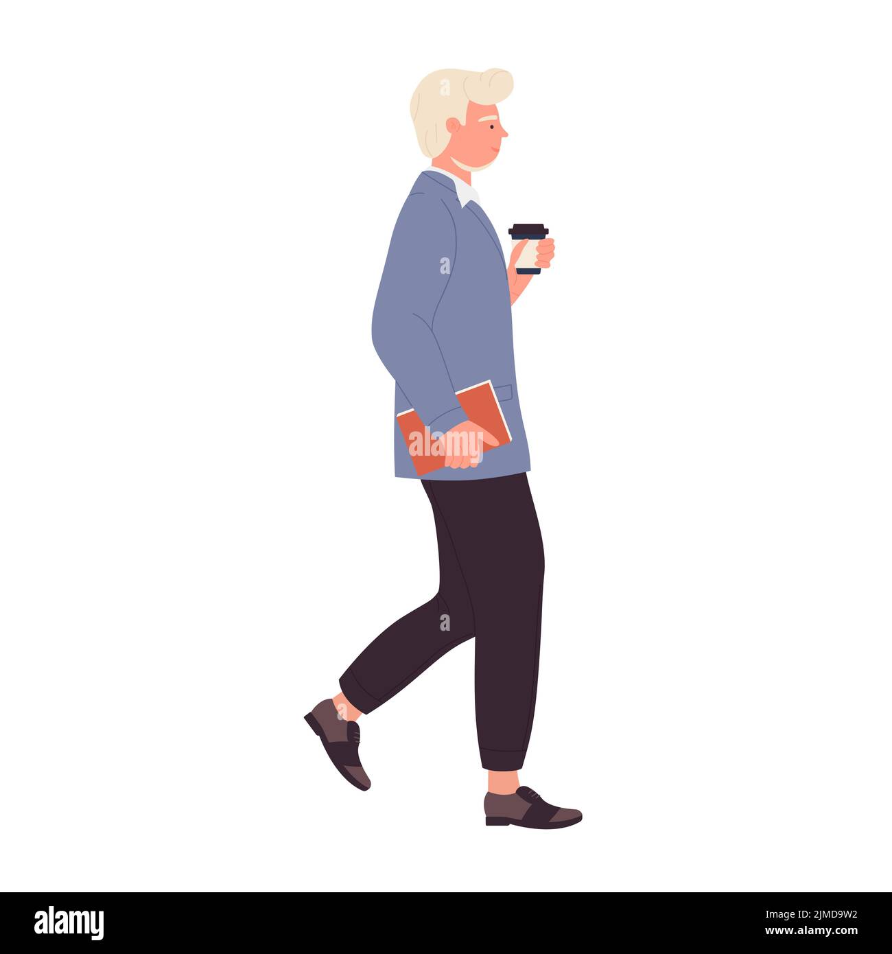 Walking teacher man with coffee cup. School professor at pause vector ...