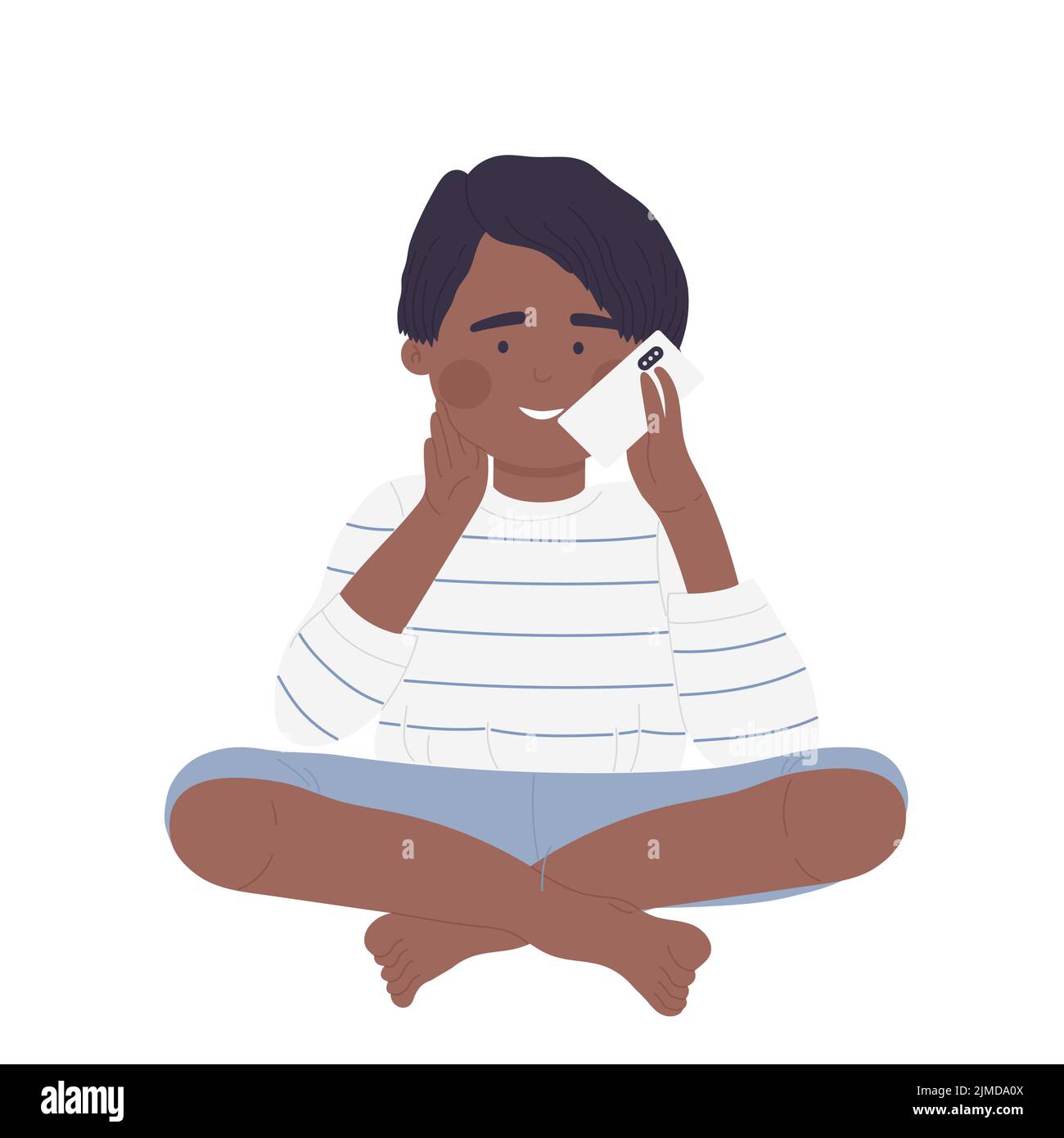 Little kid talking on smartphone. Child using gadget for discussion ...