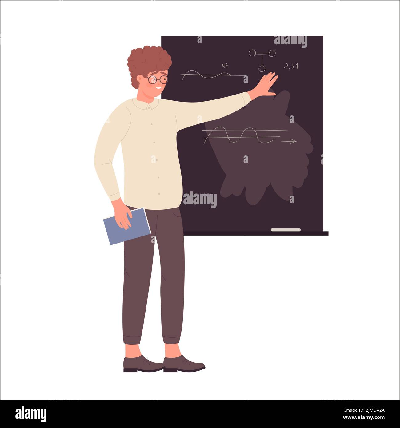 Nerd boy at school blackboard. Geek student teenager presenting pose ...