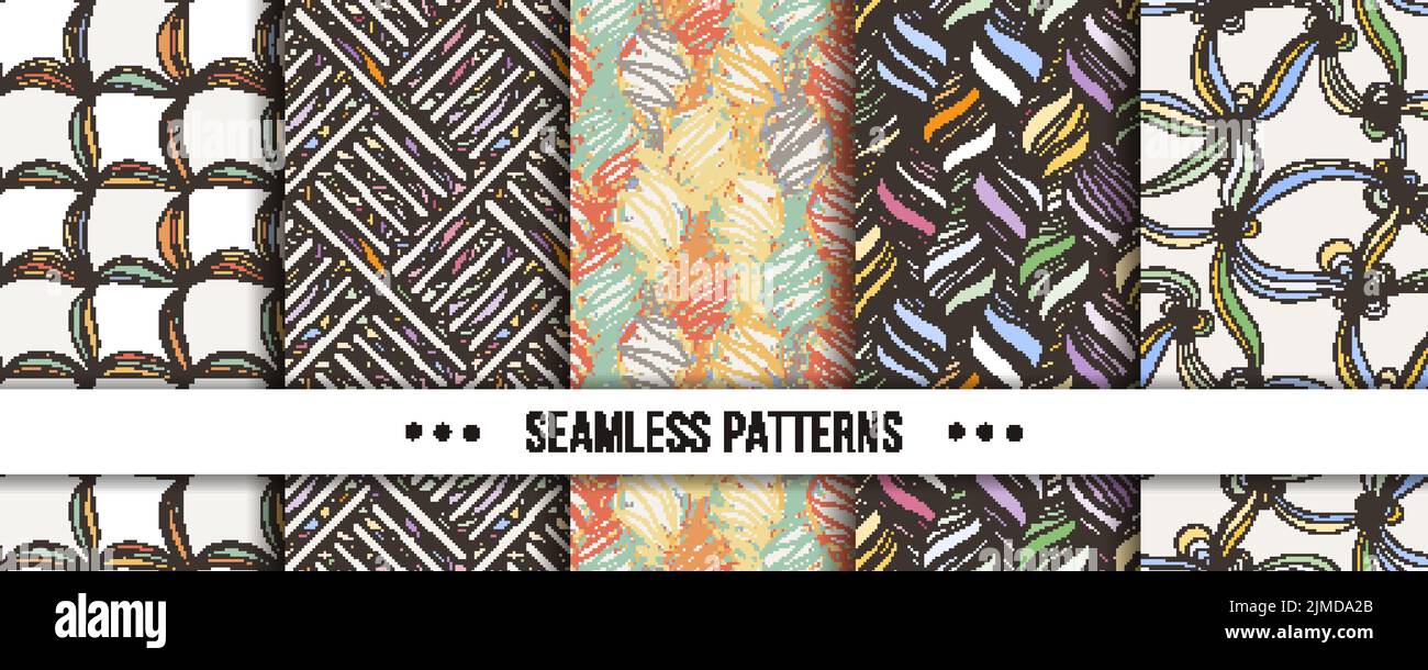 Set of seamless boho patterns with hand-drawn elements texture ...