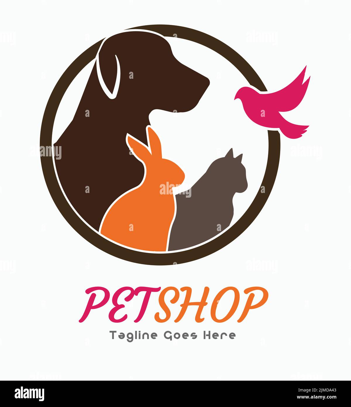 pet shop logo with dog cat rabbit bird silhouette vector logo ...